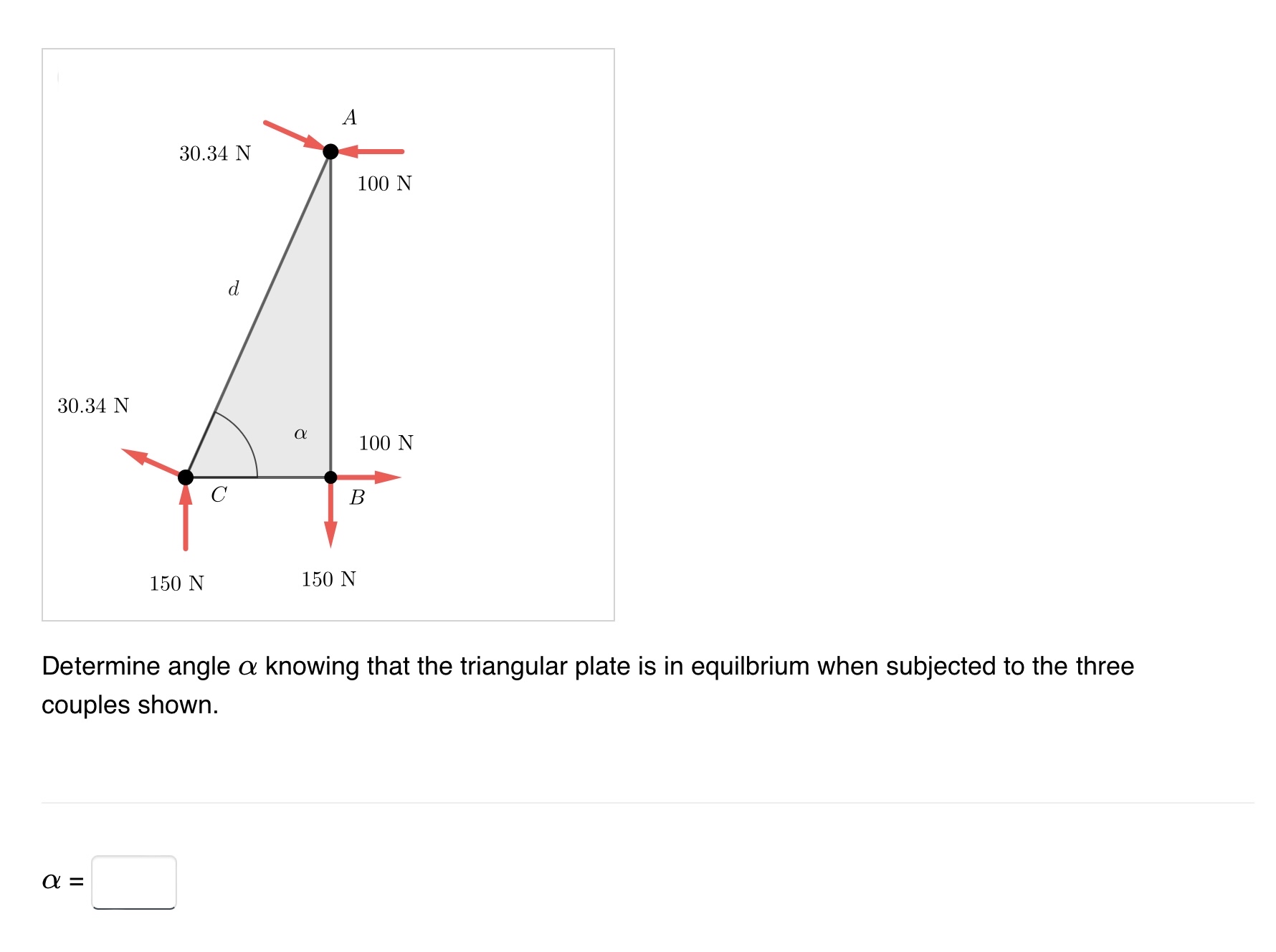 Solved Determine angle α ﻿knowing that the triangular plate | Chegg.com