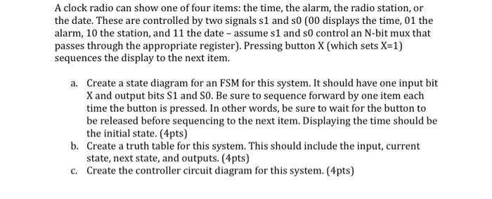 Solved A clock radio can show one of four items: the time, | Chegg.com
