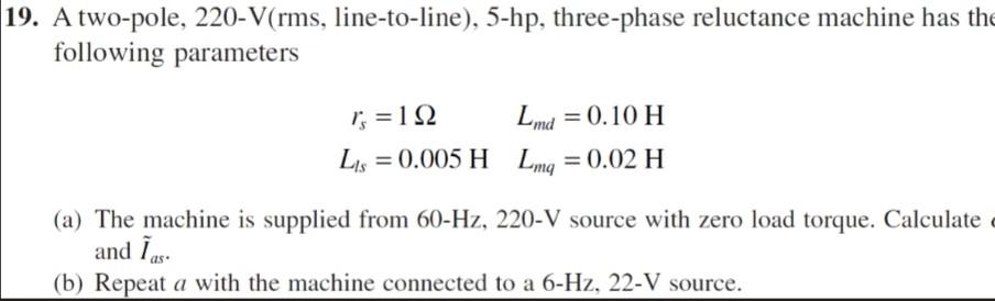Solved 9. A two-pole, 220-V(rms, line-to-line), 5-hp, | Chegg.com