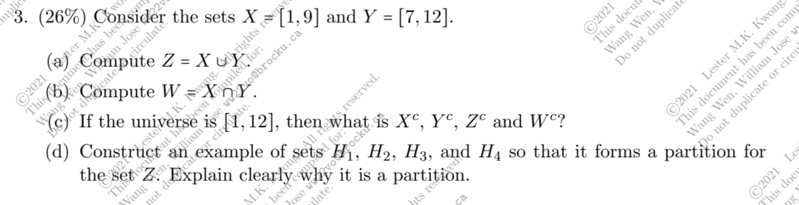 Solved (26%) ﻿Consider the sets x⇌[1,9] ﻿and Y=[7,12].(a) | Chegg.com