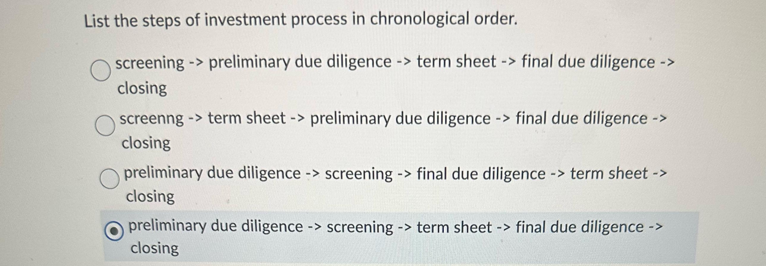 Solved List the steps of investment process in chronological | Chegg.com