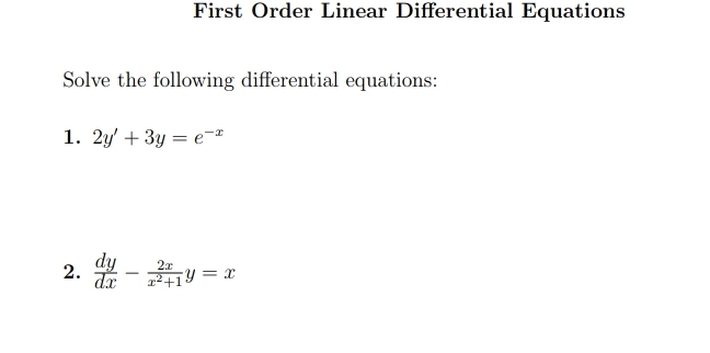 Solved First Order Linear Differential EquationsSolve the | Chegg.com