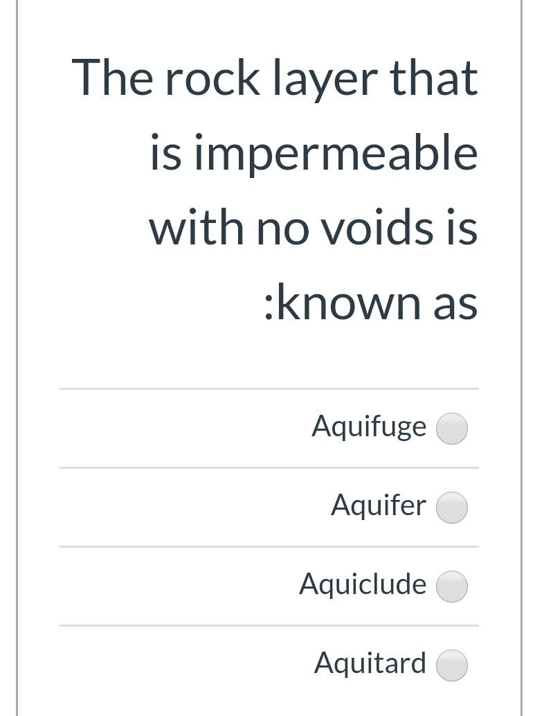 Solved The rock layer that is impermeable with no voids is | Chegg.com