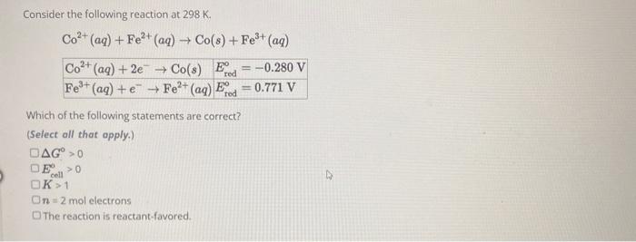 Solved Consider the following reaction at 298 K. | Chegg.com