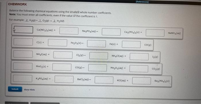 Solved CHEMWORK Balance the following chemical equations | Chegg.com