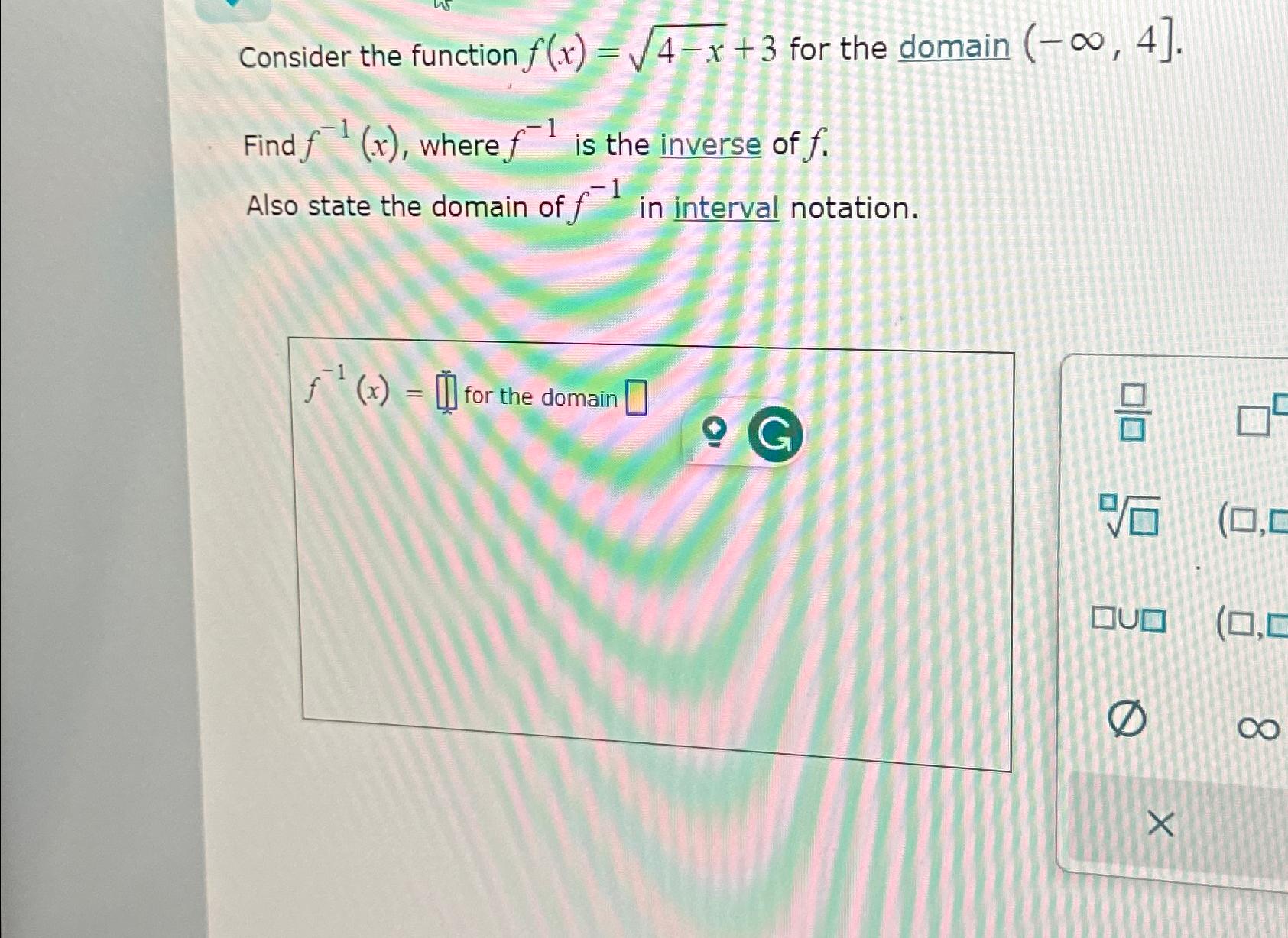 Solved Consider the function f(x)=4-x2+3 ﻿for the domain | Chegg.com