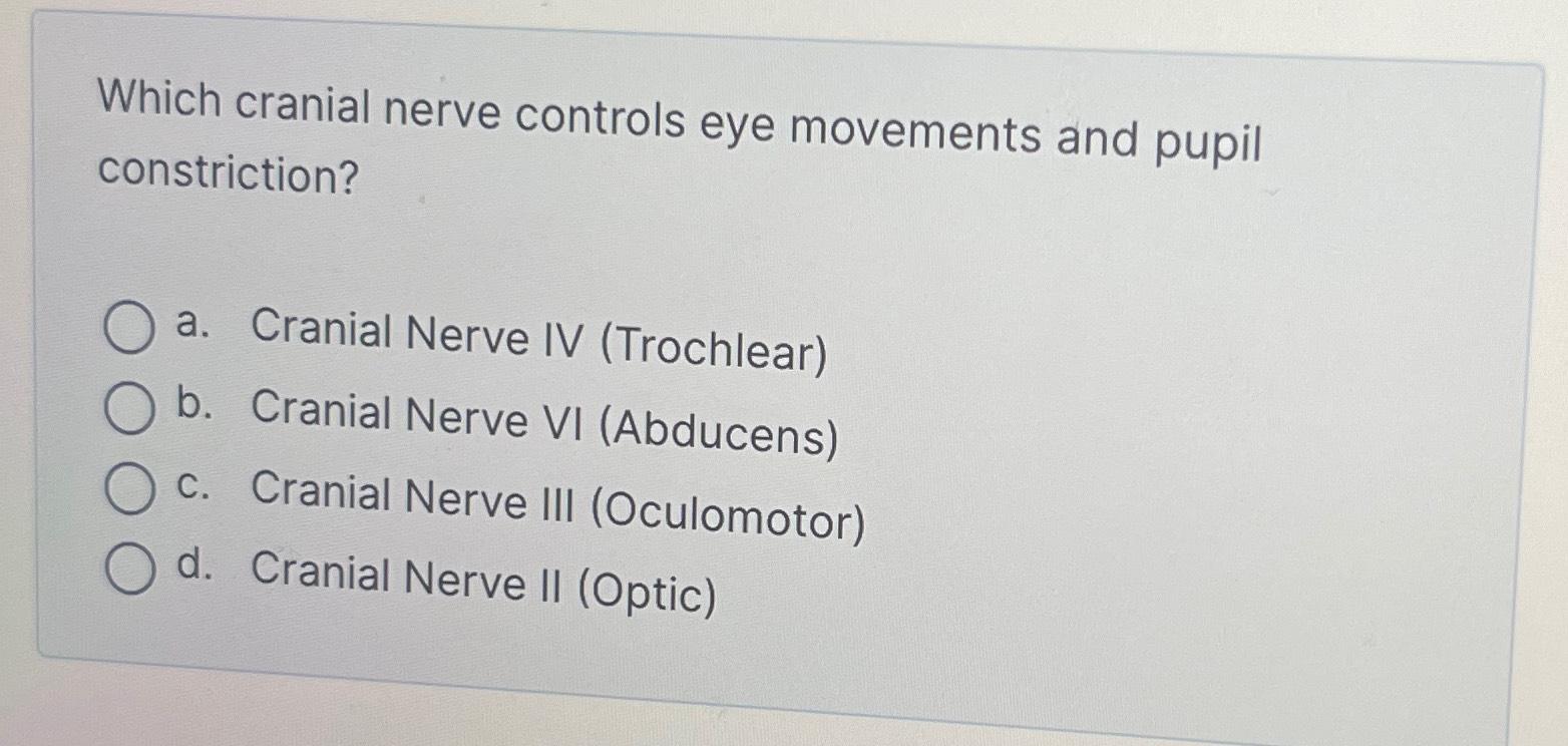 Solved Which cranial nerve controls eye movements and pupil | Chegg.com