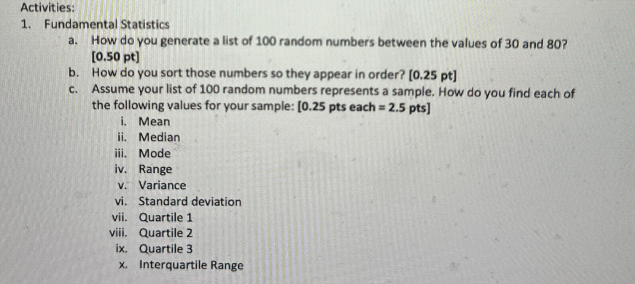 Solved Activities:Fundamental Statisticsa. ﻿How do you | Chegg.com