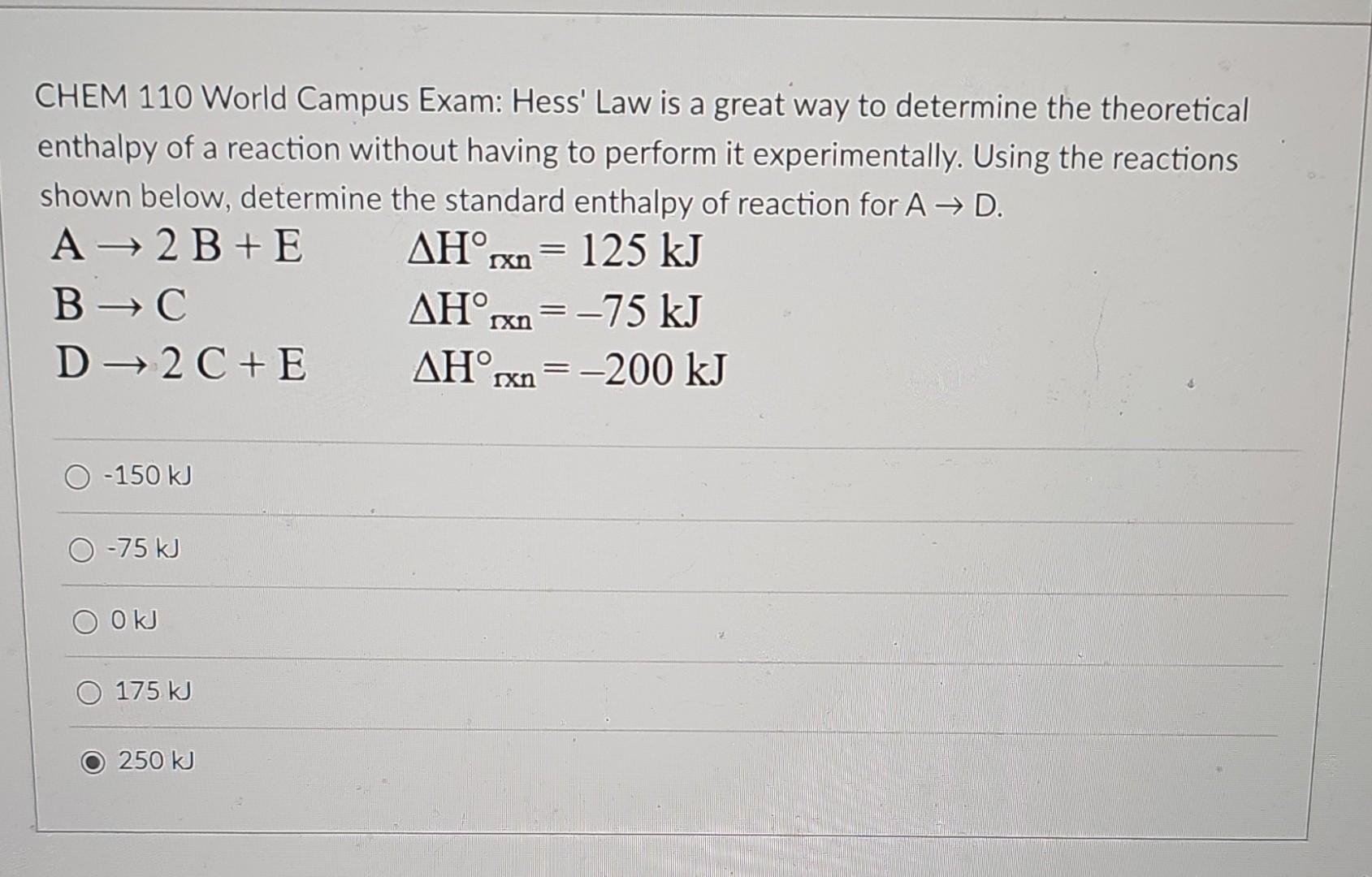 Solved CHEM 110 World Campus Exam: Hess' Law is a great way | Chegg.com
