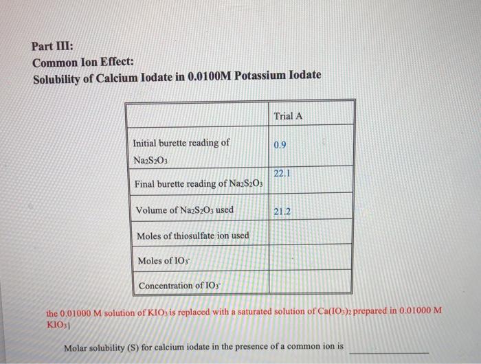 Solved Part I: Standardization of Sodium Thiosulfate | Chegg.com