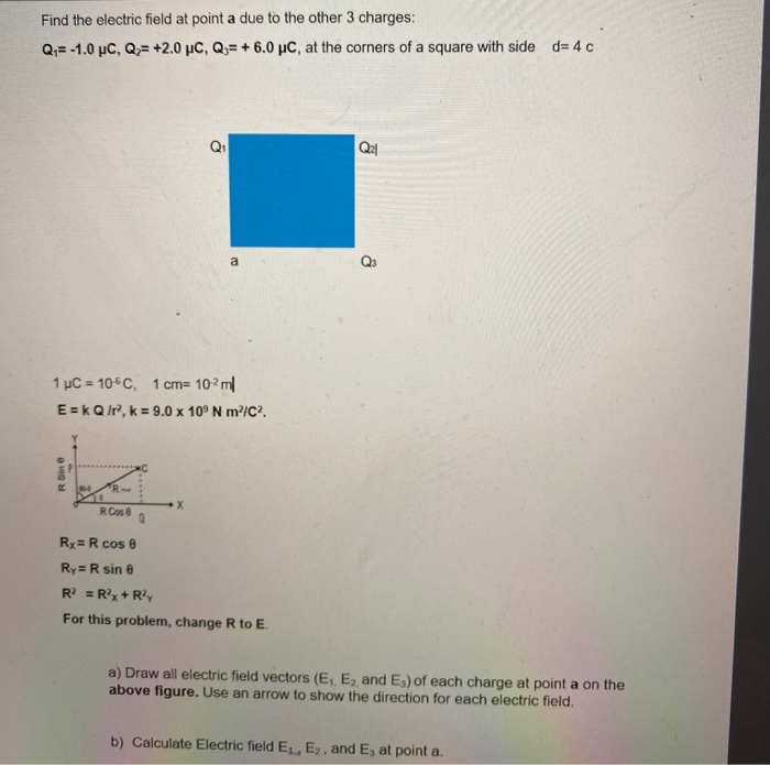 Solved Find the electric field at point a due to the other 3 | Chegg.com