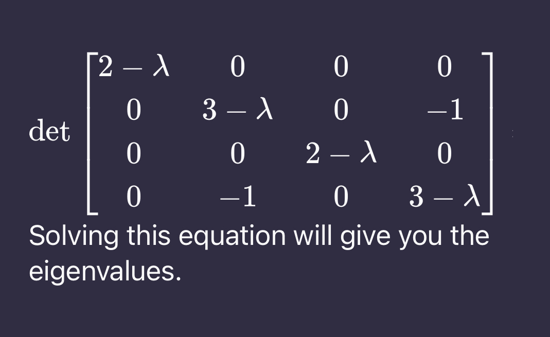 Solved det[2-λ00003-λ0-1002-λ00-103-λ]Solving this equation | Chegg.com