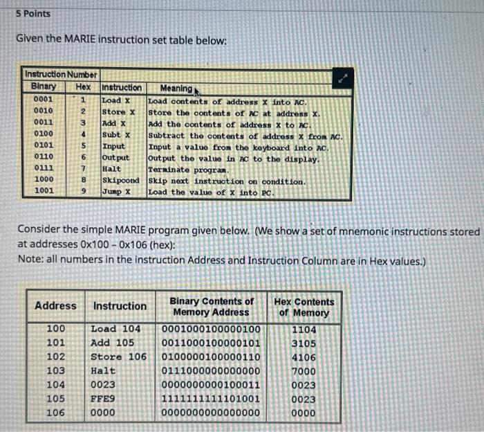 Solved Consider the simple MARIE program given below. (We | Chegg.com