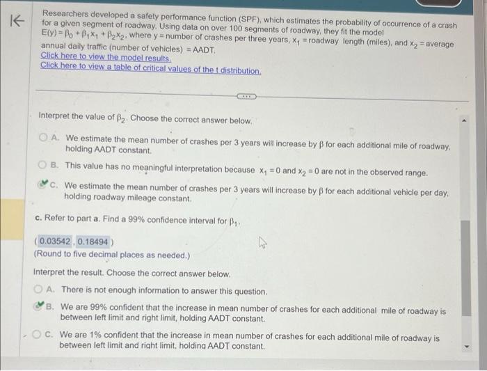 Solved Researchers developed a safety performance function | Chegg.com