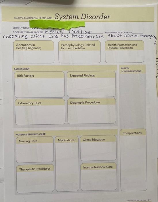 Solved ACTIVE LEARNING TEMPLATE: System Disorder STUDENT | Chegg.com