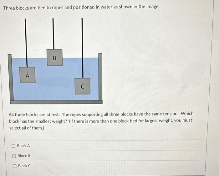 Solved Three blocks are tied to ropes and positioned in | Chegg.com