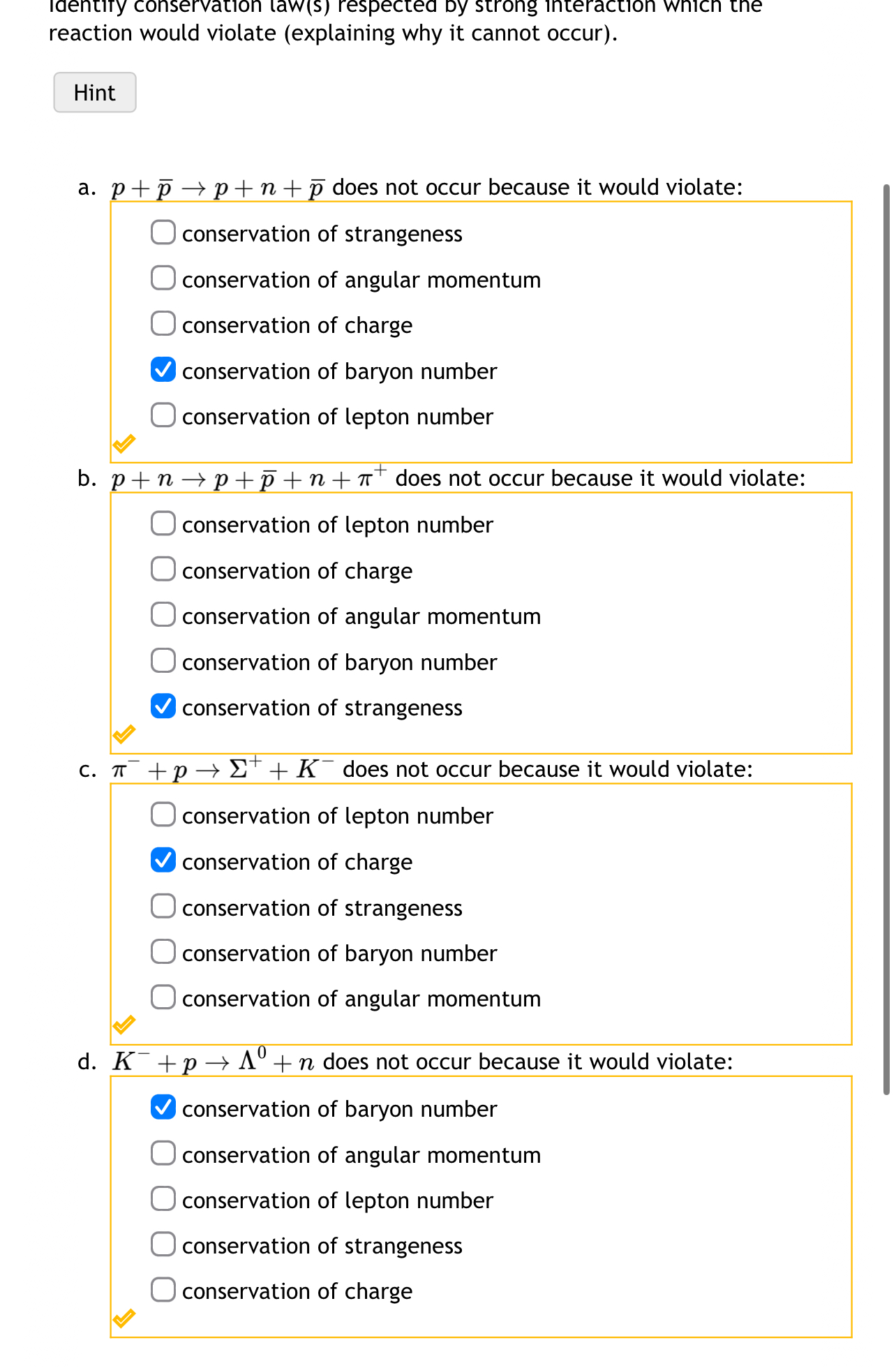 Solved Identity conservation law(s) ﻿respected by strong | Chegg.com
