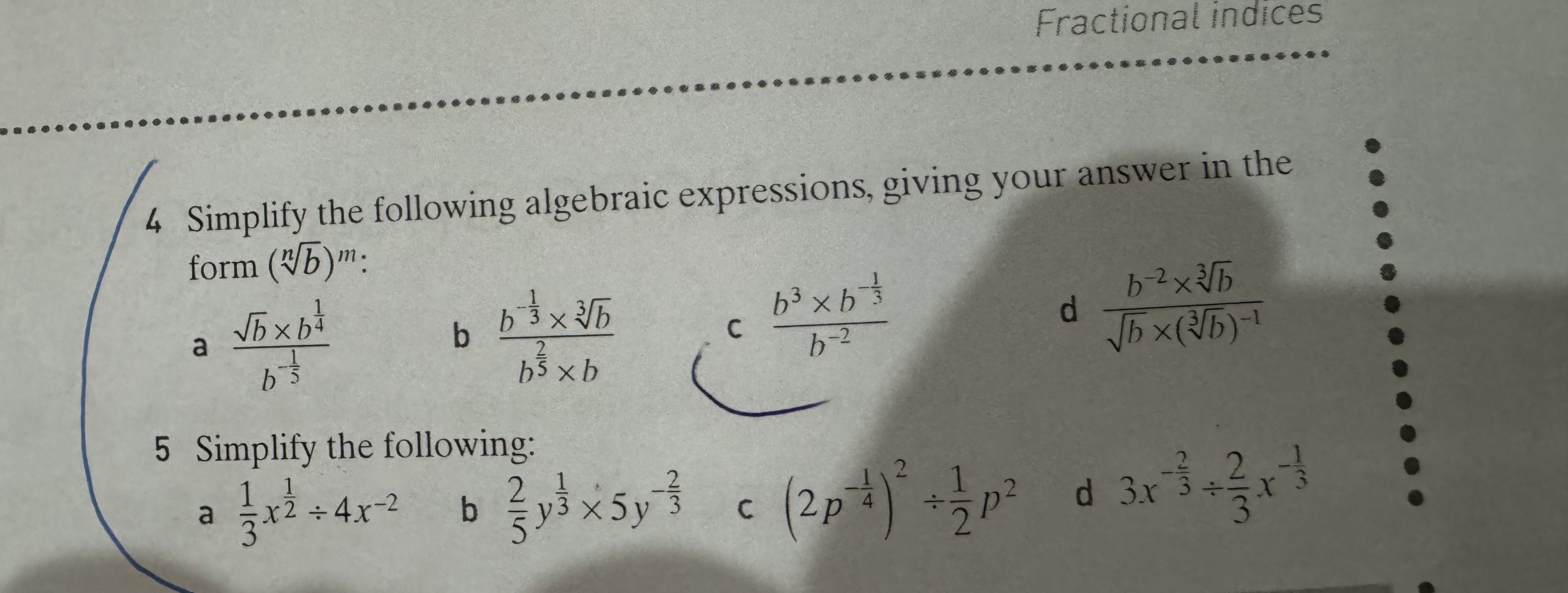 Solved Fractional indices4 ﻿Simplify the following algebraic | Chegg.com