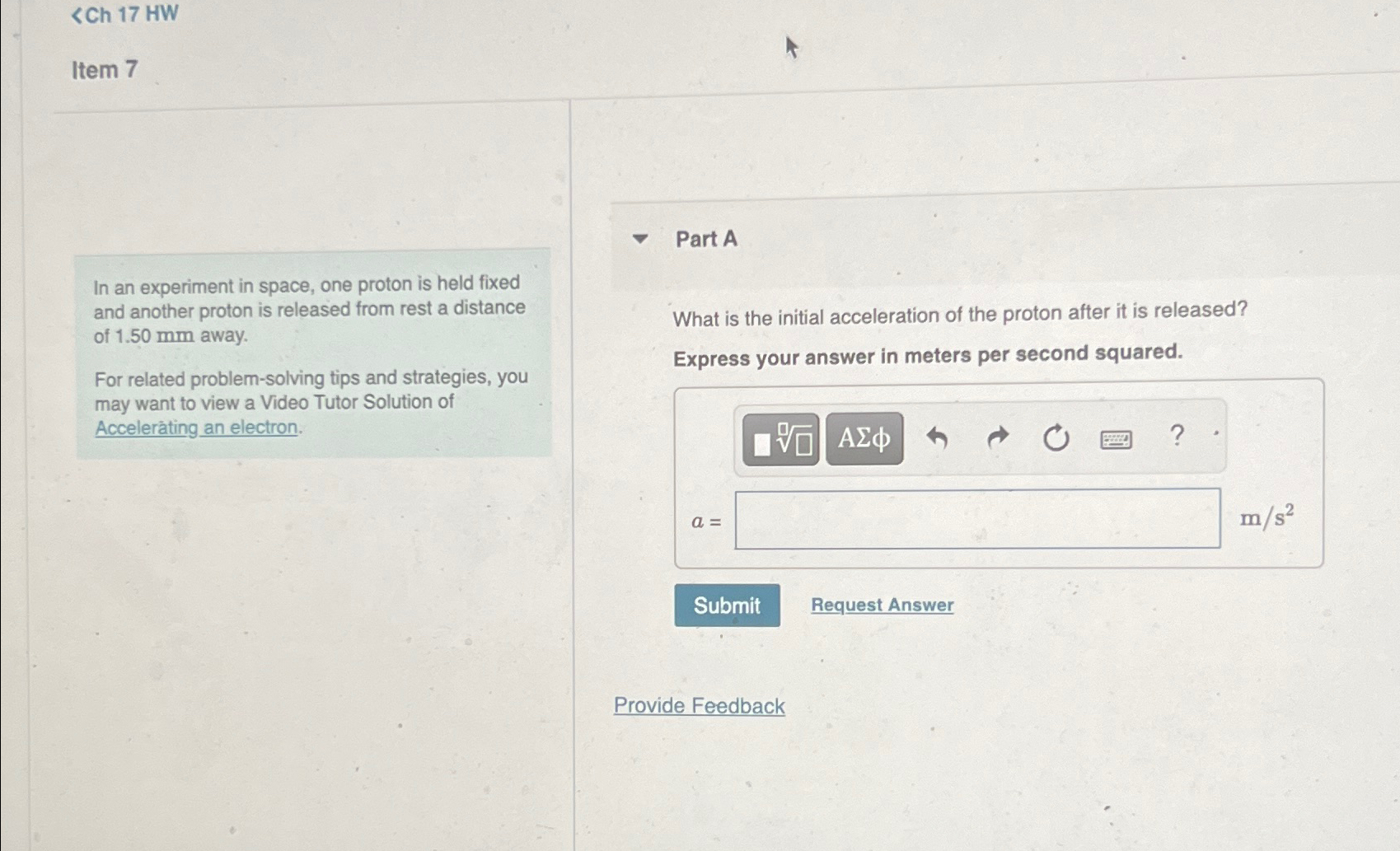 Solved 1.50mma=ms217HWItem 7In an ﻿experiment in ﻿space, one | Chegg.com