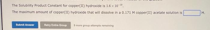 Solved The Solubility Product Constant for copper(II) | Chegg.com