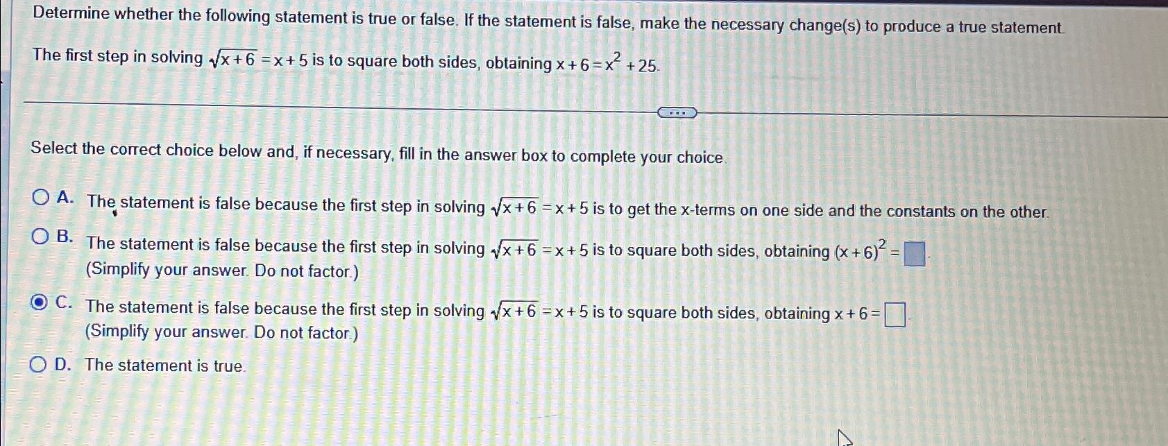 Determine whether the following statement is true or | Chegg.com