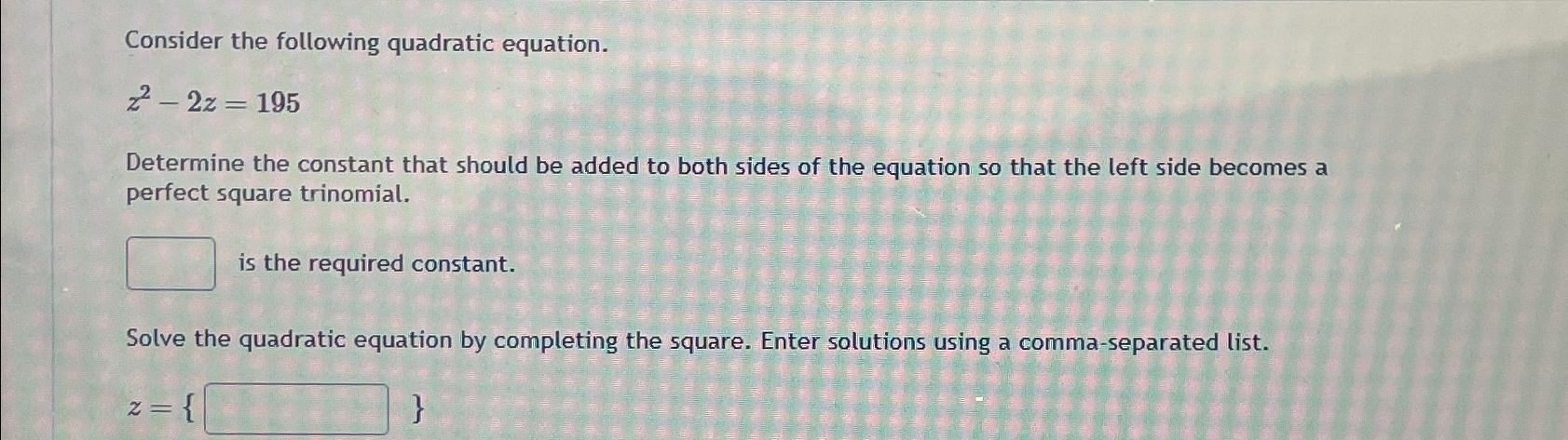 Solved Consider the following quadratic | Chegg.com