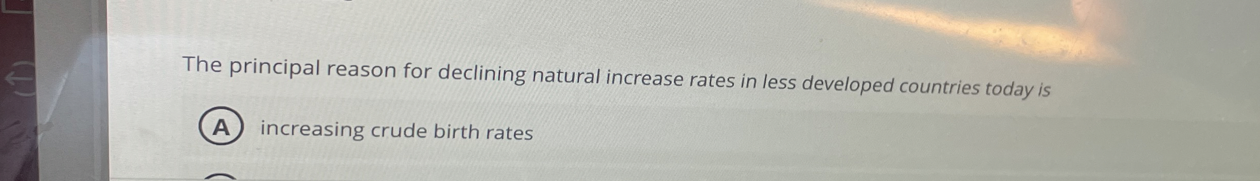 Solved The principal reason for declining natural increase | Chegg.com