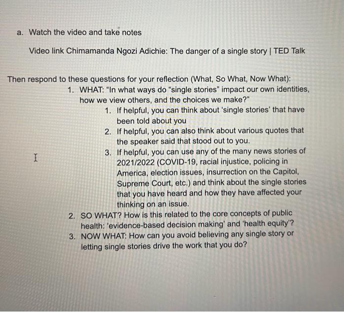 a. Watch the video and take notes Video link | Chegg.com