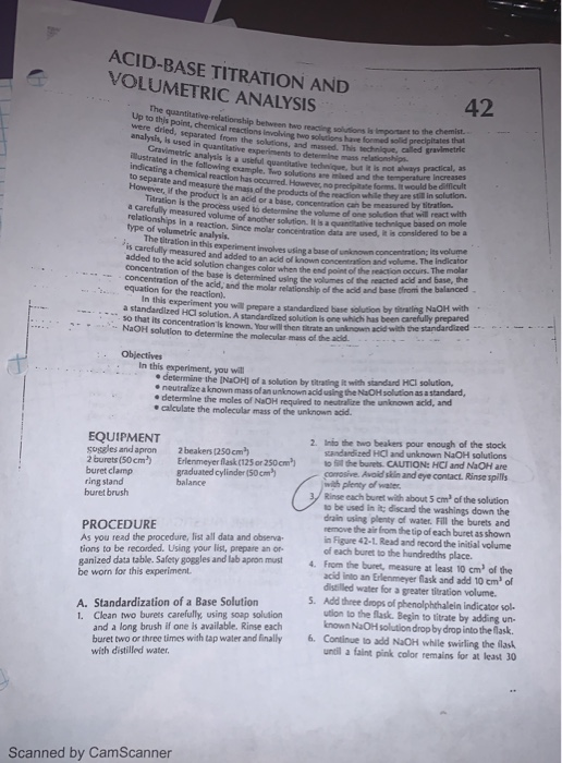 Solved ACID-BASE TITRATION AND VOLUMETRIC ANALYSIS 42 ve | Chegg.com