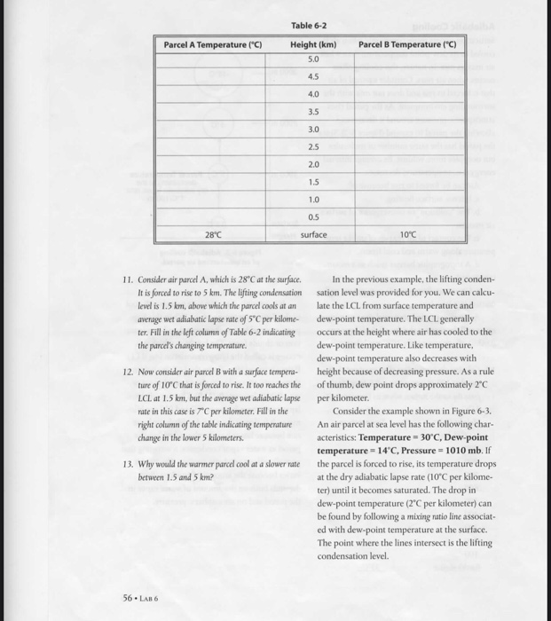 Solved Table 6-2 Parcel A Temperature (°C) Parcel B | Chegg.com