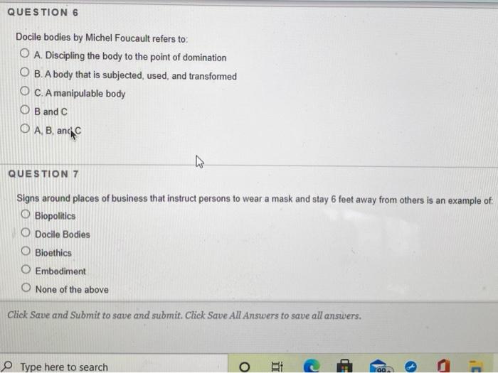 Solved QUESTION 6 Docile bodies by Michel Foucault refers to | Chegg.com