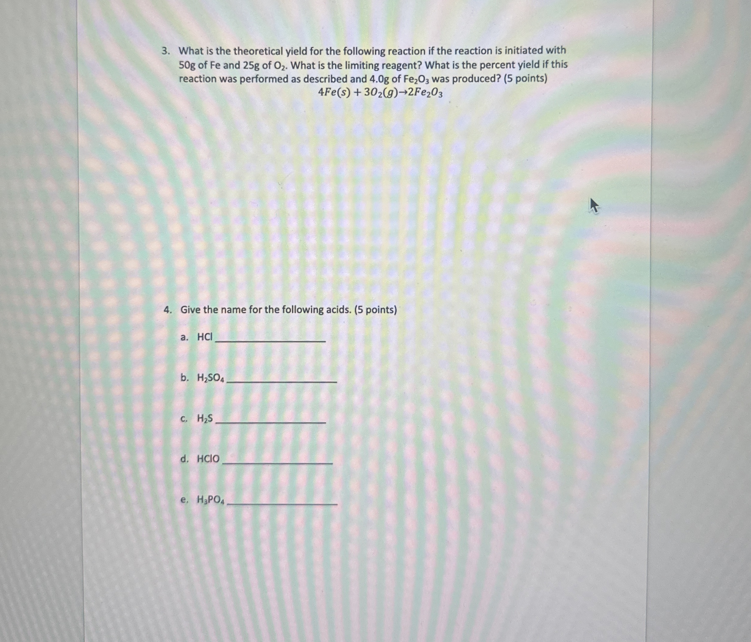 Solved Please answer 3-4What is the theoretical yield for | Chegg.com