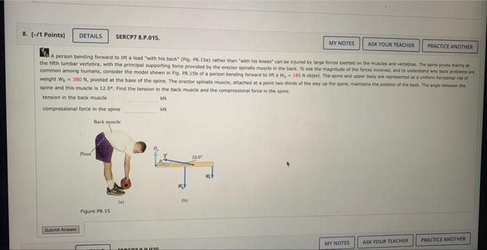 Solved A person bending forward to lift a load "with his | Chegg.com