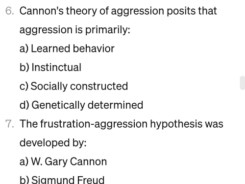 Solved Cannon's theory of aggression posits that aggression | Chegg.com