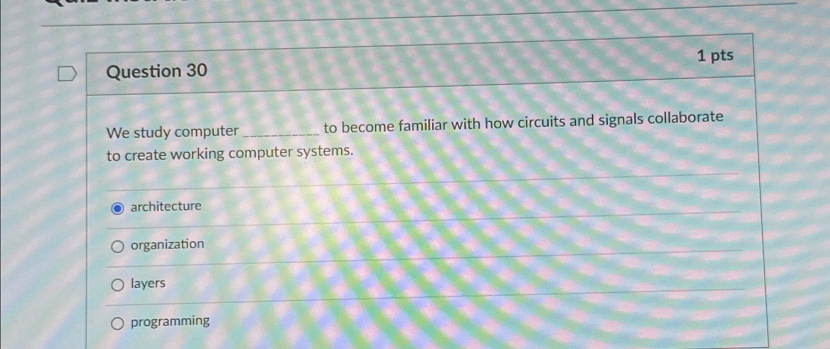 Solved Question 301ptsWe study computer to become familiar | Chegg.com