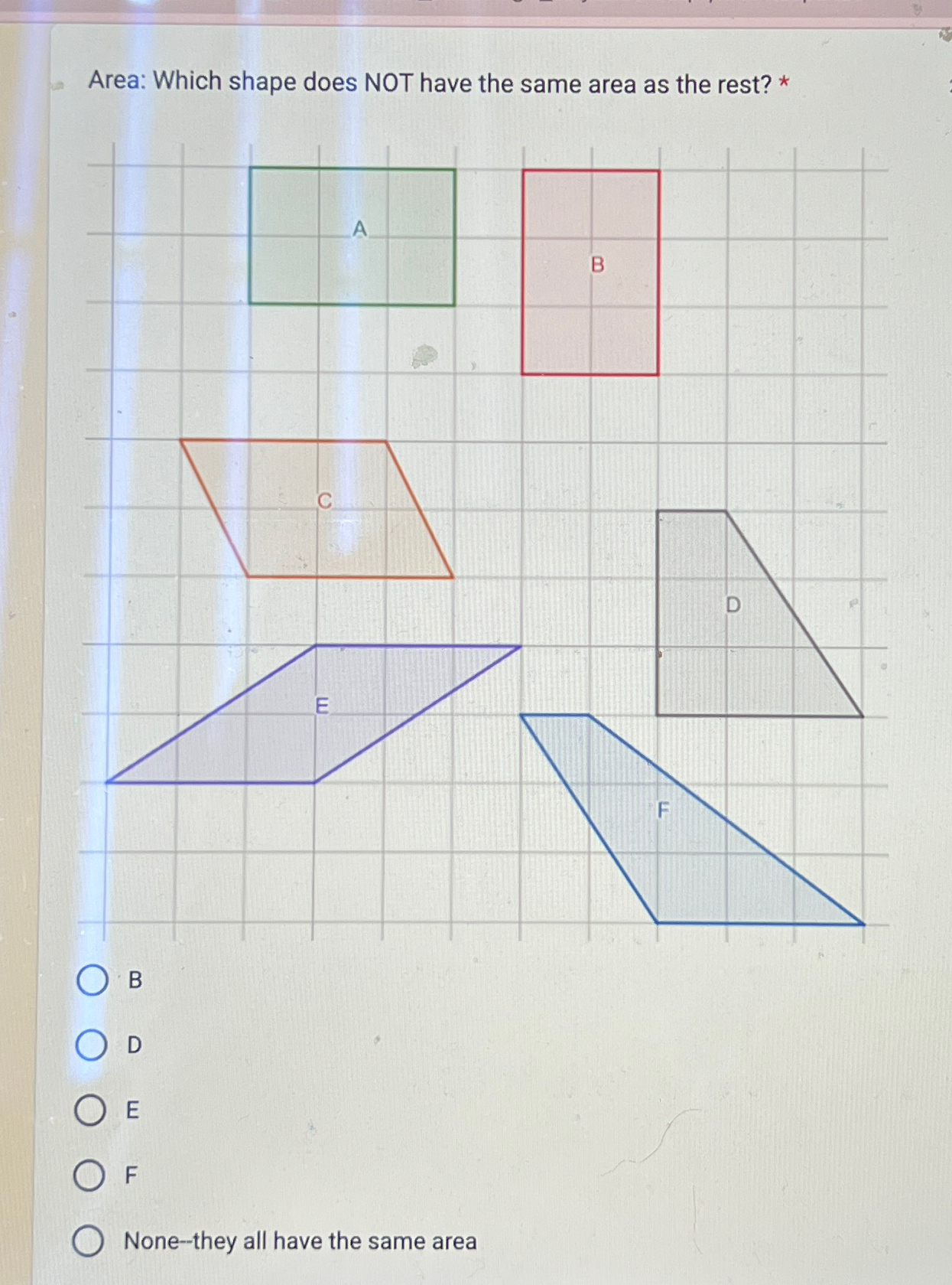 Solved Area: Which shape does NOT have the same area as the | Chegg.com
