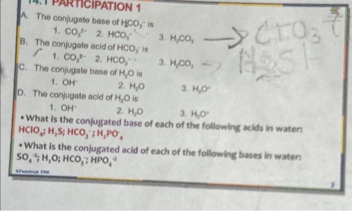 Solved A. The conjugate base of HCOO3−is 1. CO32− 2. HCO3 B. | Chegg.com