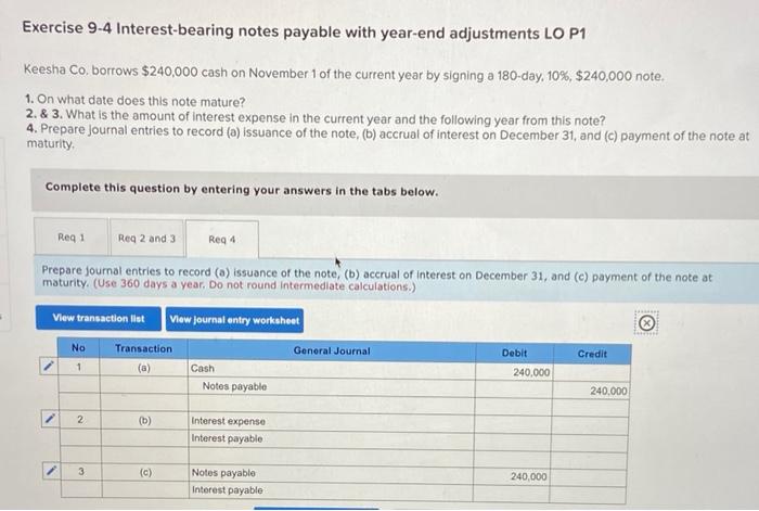 Solved Exercise 9-4 Interest-bearing notes payable with | Chegg.com