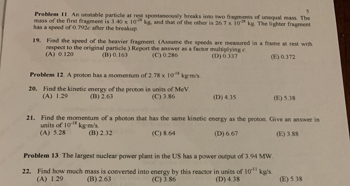 Solved Problem II. An unstable particle at rest | Chegg.com
