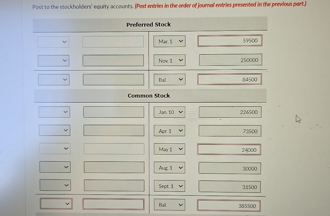 Solved Post to the stockholders' equity accounts. (Post | Chegg.com