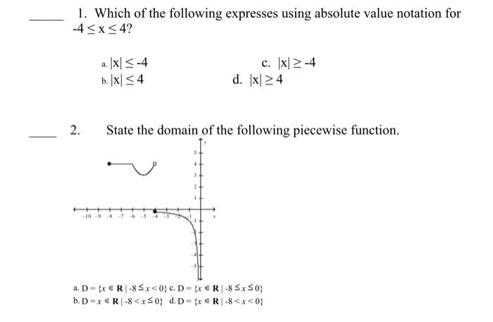 Solved 1. Which of the following expresses using absolute | Chegg.com