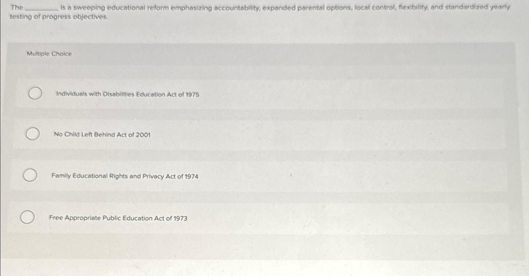 Solved The Is a sweeping educational reform emphasizing | Chegg.com