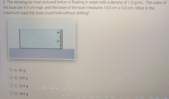Solved 3. The rectangular boat pictured below is floating in | Chegg.com