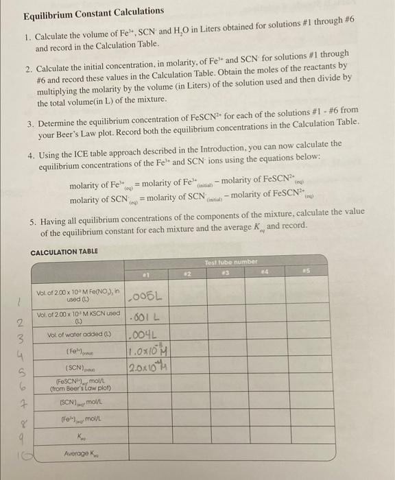 Solved Equilibrium Constant Calculations 1. Calculate the | Chegg.com