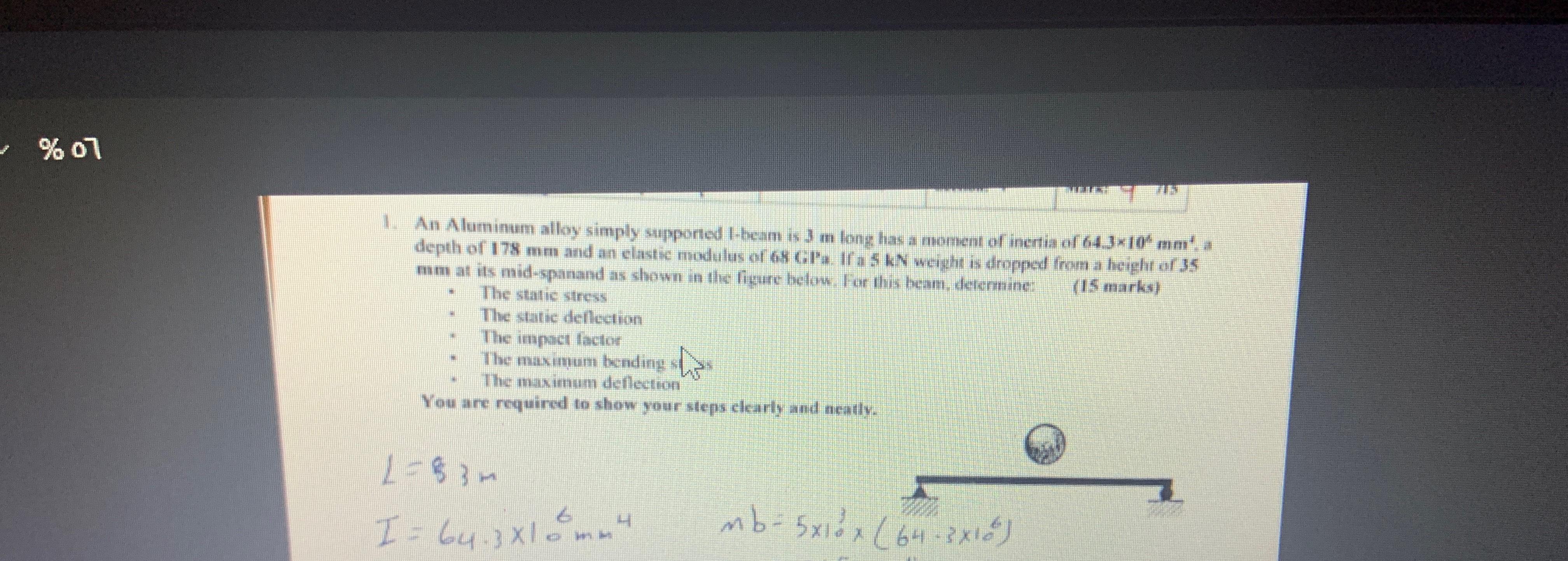 Solved %@7An Aluminum alloy simply supported I-beam is 3m | Chegg.com