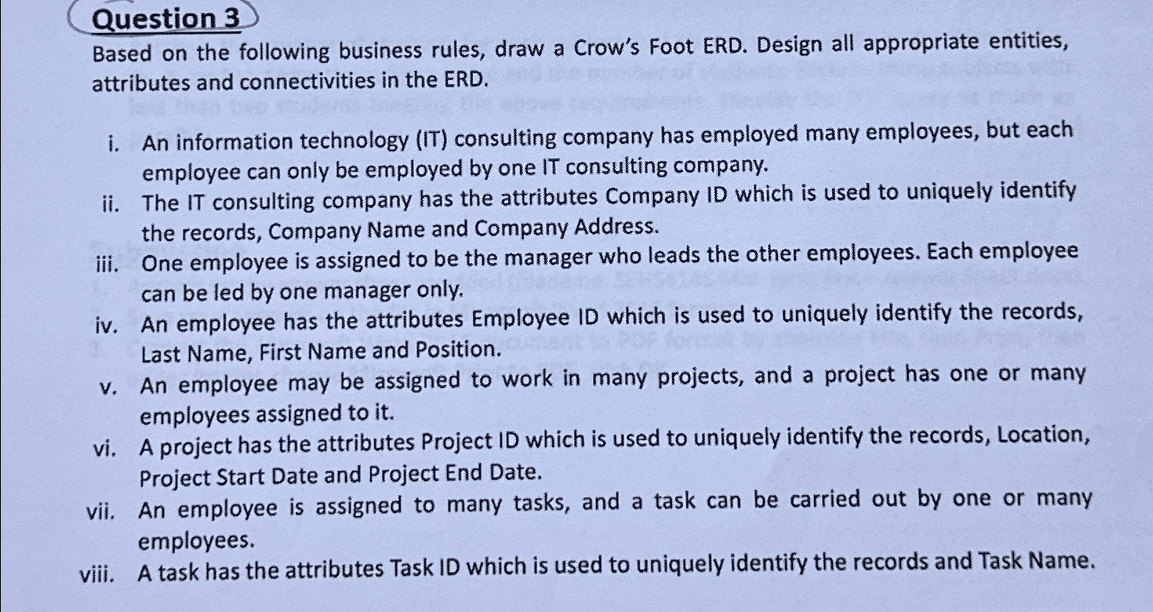 Solved Question 3Based on the following business rules, draw | Chegg.com