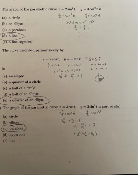 Solved The Graph Of The Parametric Curve X 2 Sint Y 3
