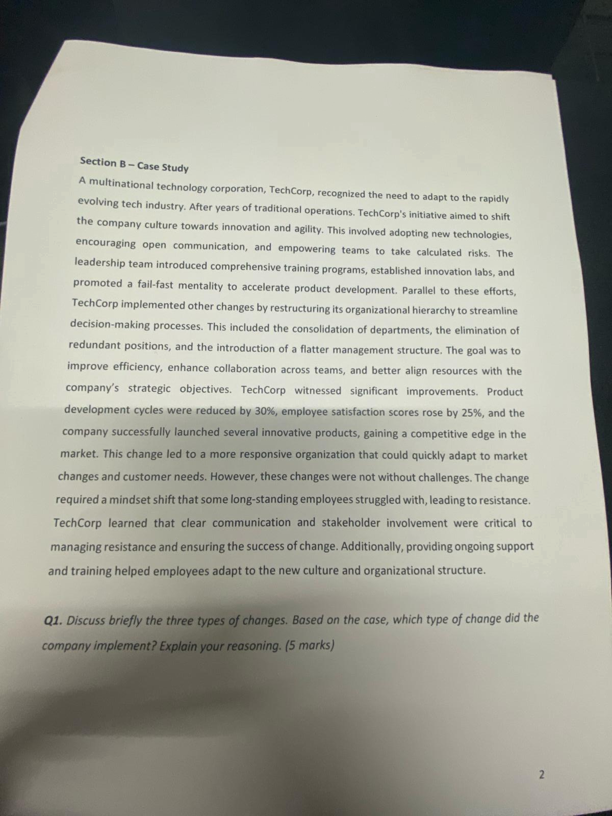 Solved Section B - ﻿Case StudyA multinational technology | Chegg.com