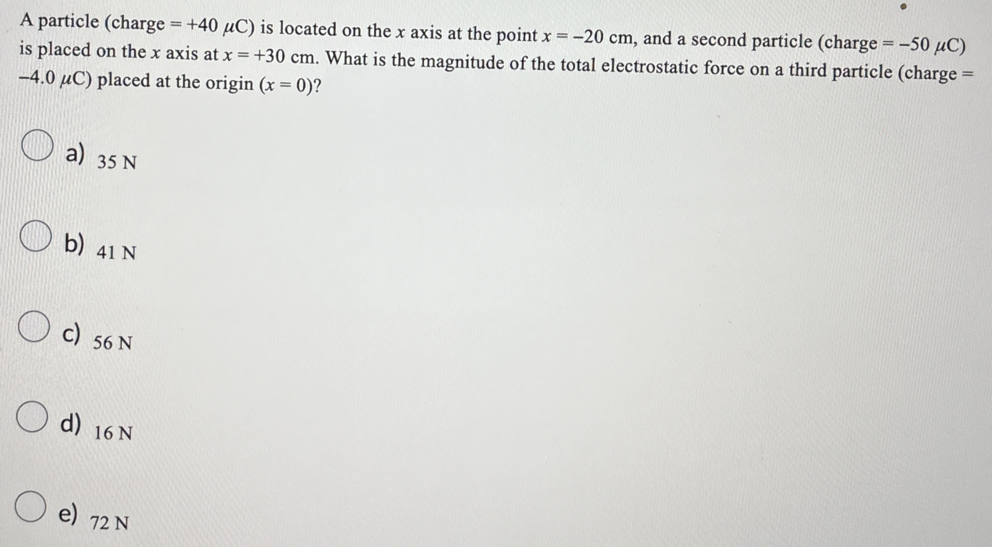 A particle (charge =+40μC ) ﻿is located on the x | Chegg.com
