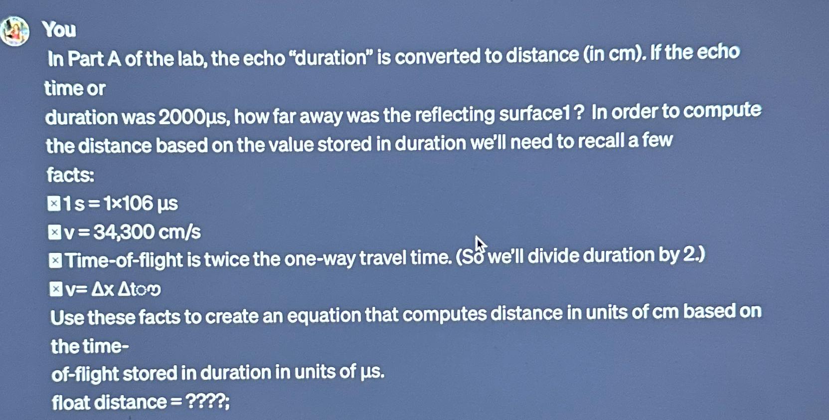Solved (1.)In Part A of the lab, the echo "duration" is | Chegg.com